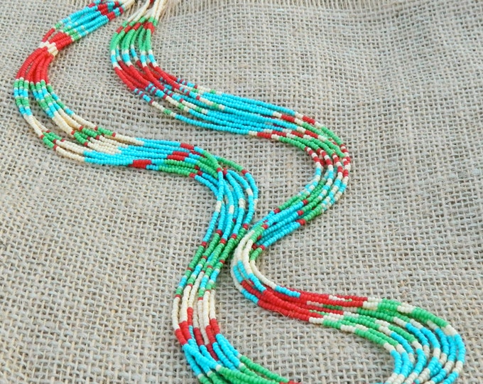 Bright Aztec Seed Bead Multi Strand Patterned Statement Etsy
