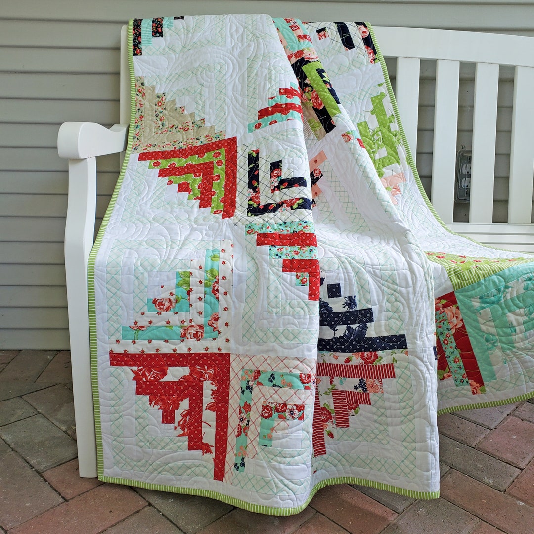 Handmade Modern Log Cabin Patchwork Quilt - Etsy