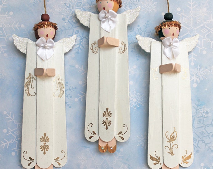 Angel Choir Christmas Ornaments . OOAK Tree Decoration . Popsicle Stick ...