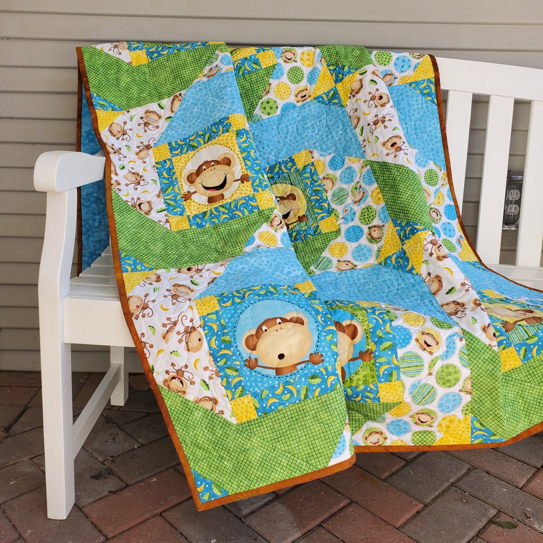Handmade Patchwork Quilt With Monkeys - Etsy