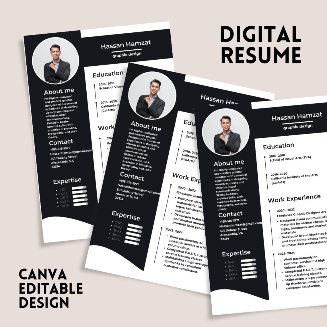 Graphic Design CV Resume Template, Black White Modern Resume ...