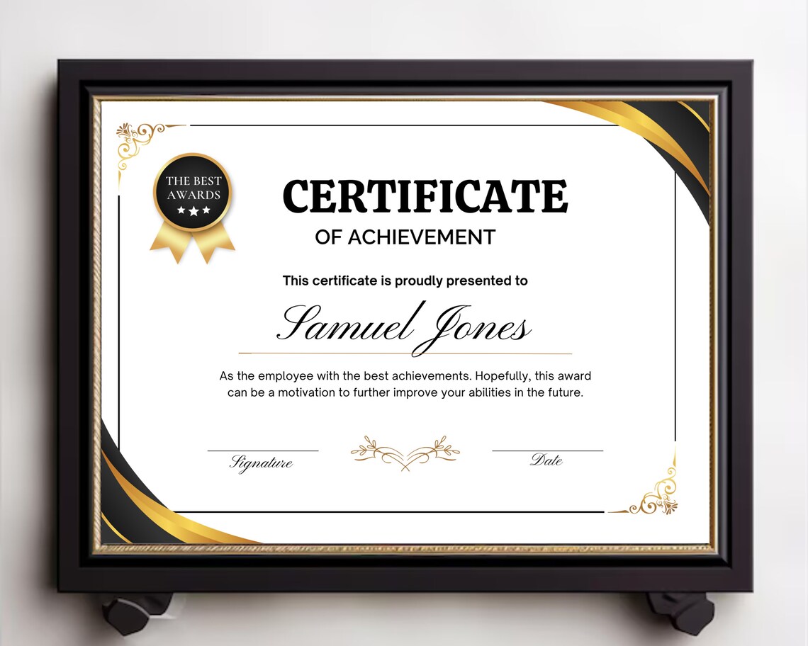 Black Gold Achievement Certificate, Elegant Certificate Holder, Diploma ...