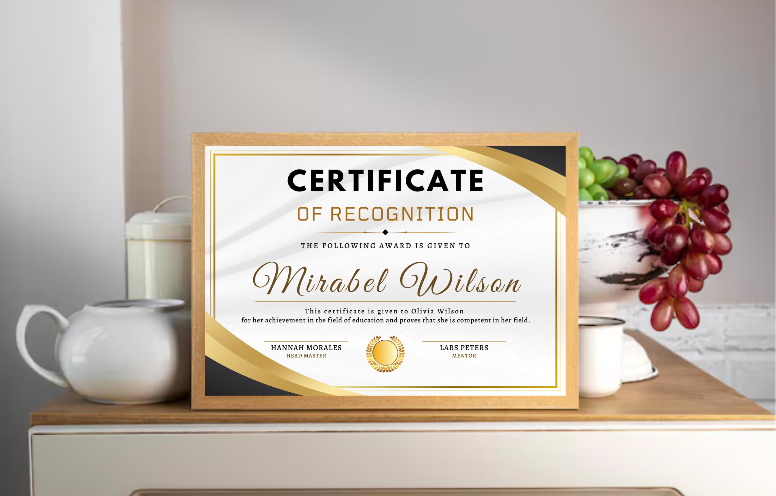Elegant Gold and Black Certificate Frame, Recognition Award Display ...