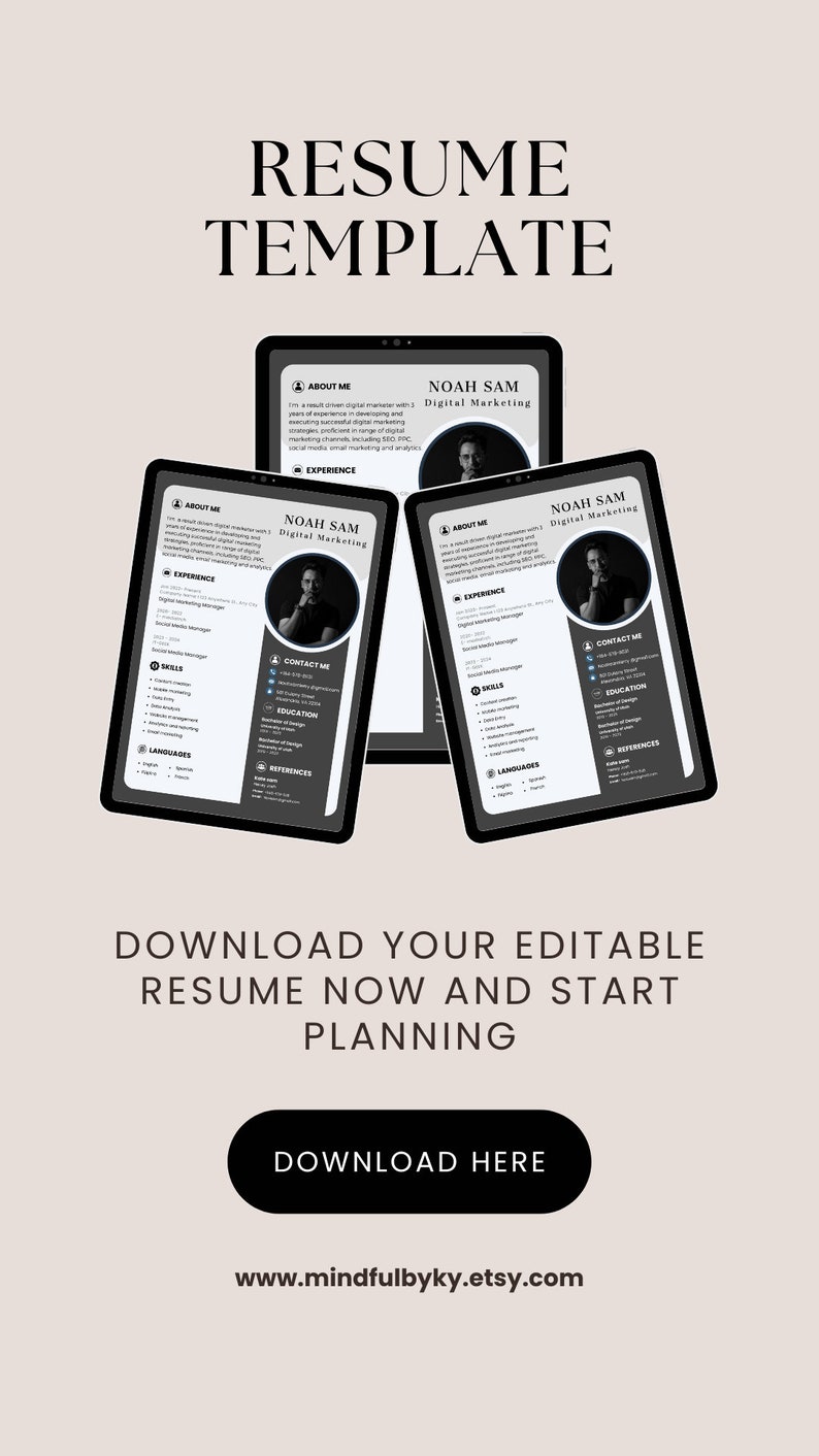 Black White Resume Template, Simple CV Design, Professional Job ...