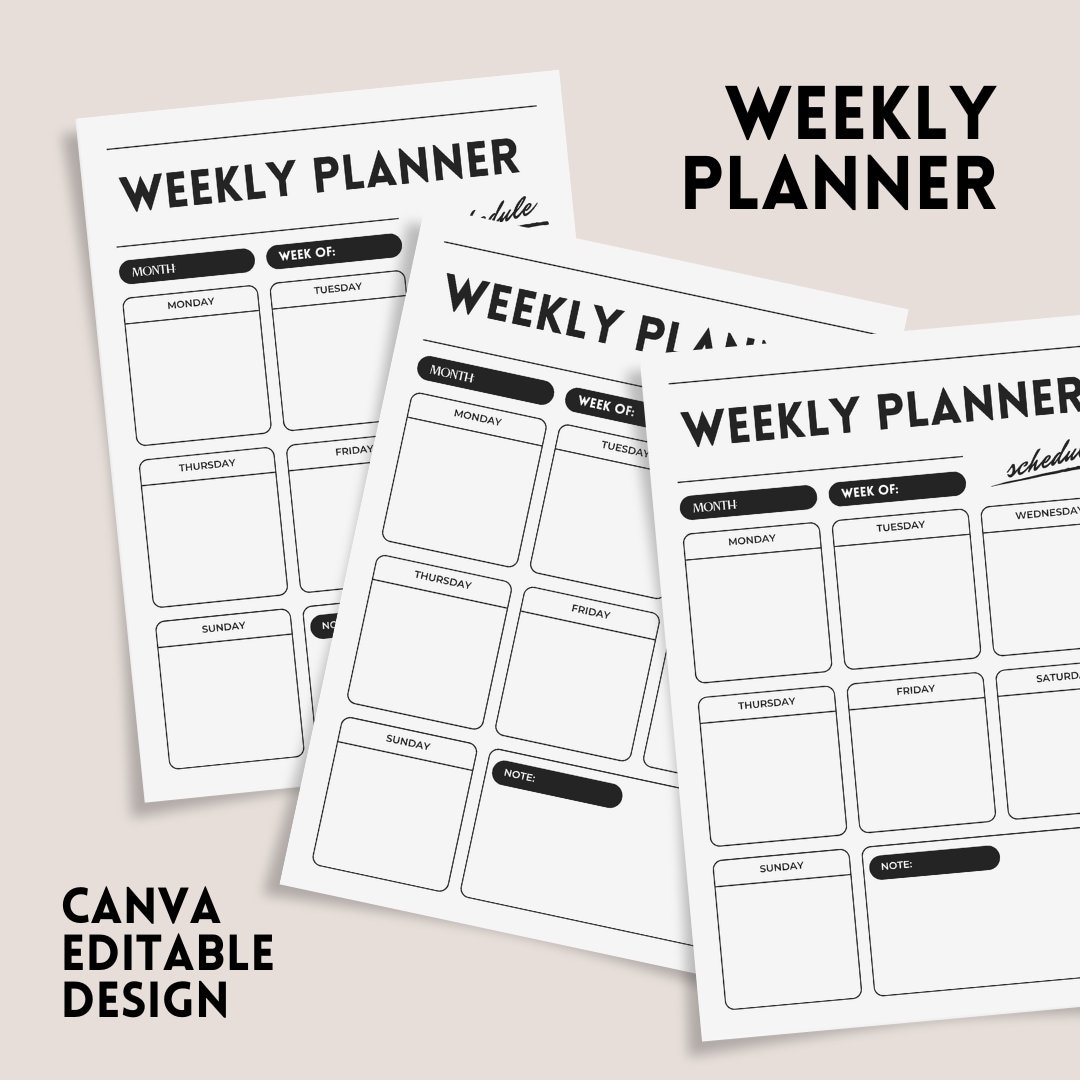 Bold Grey Black Weekly Planner, Modern Desk Organizer, Undated Planner ...