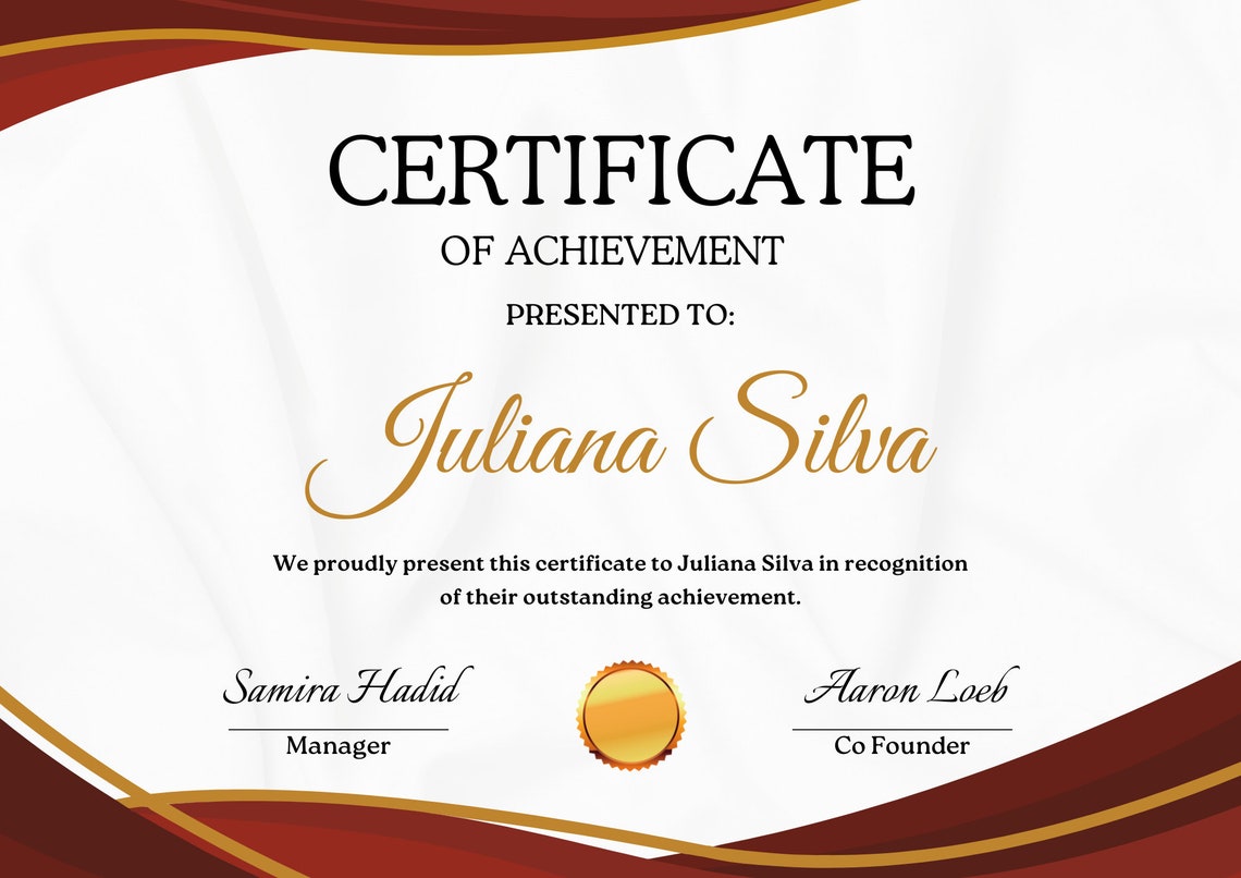 Printable Red Gold Certificate Template, Elegant Award Template ...