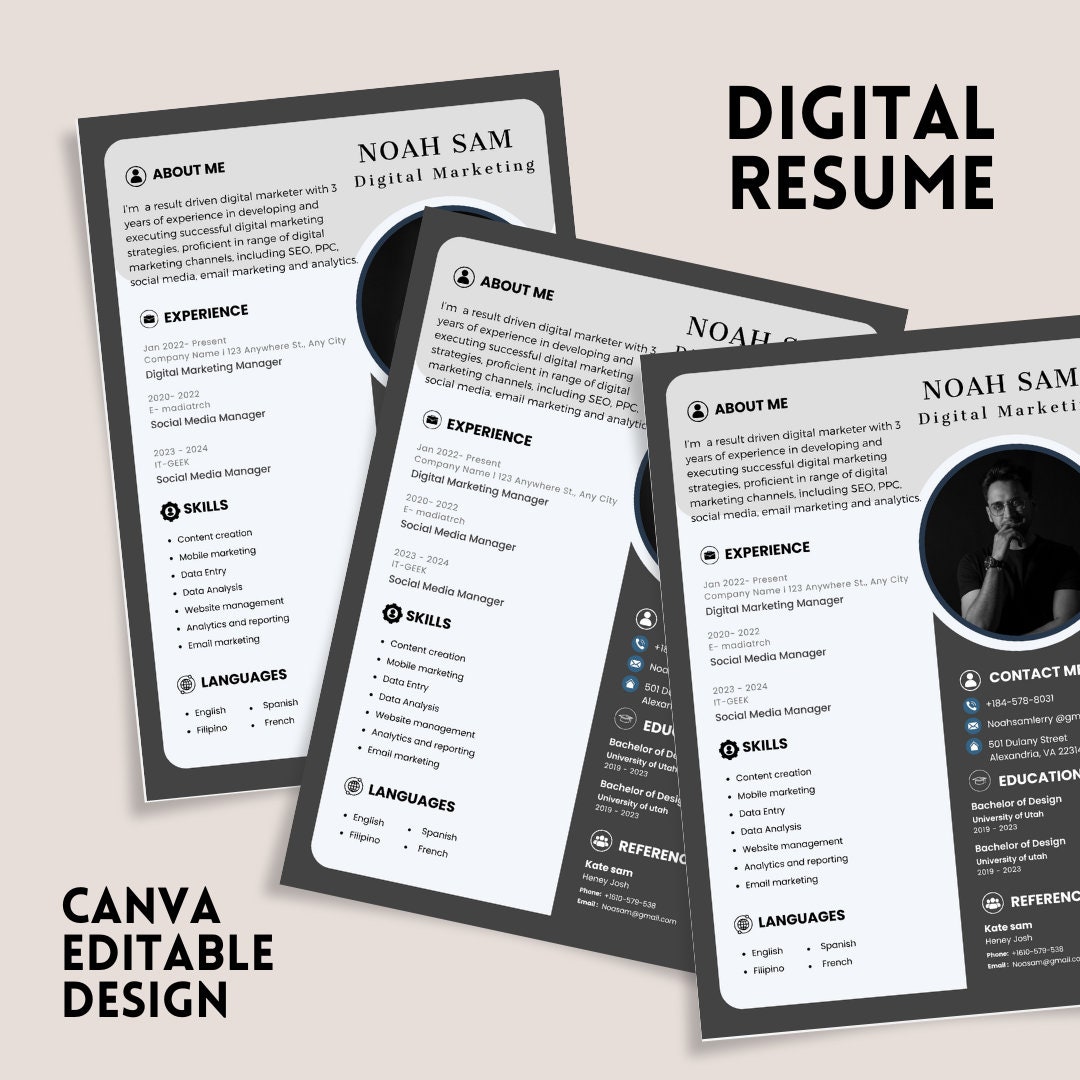 Black White Resume Template, Simple CV Design, Professional Job ...