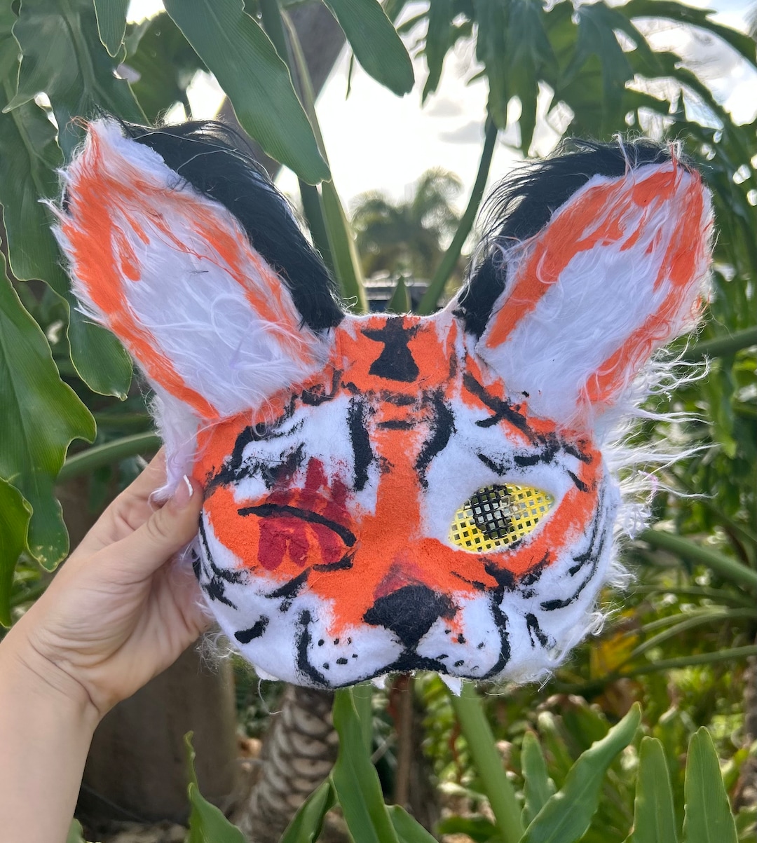 Orange Mythical Tiger Therian Mask With Scar. Furry Masks, Animal Masks ...