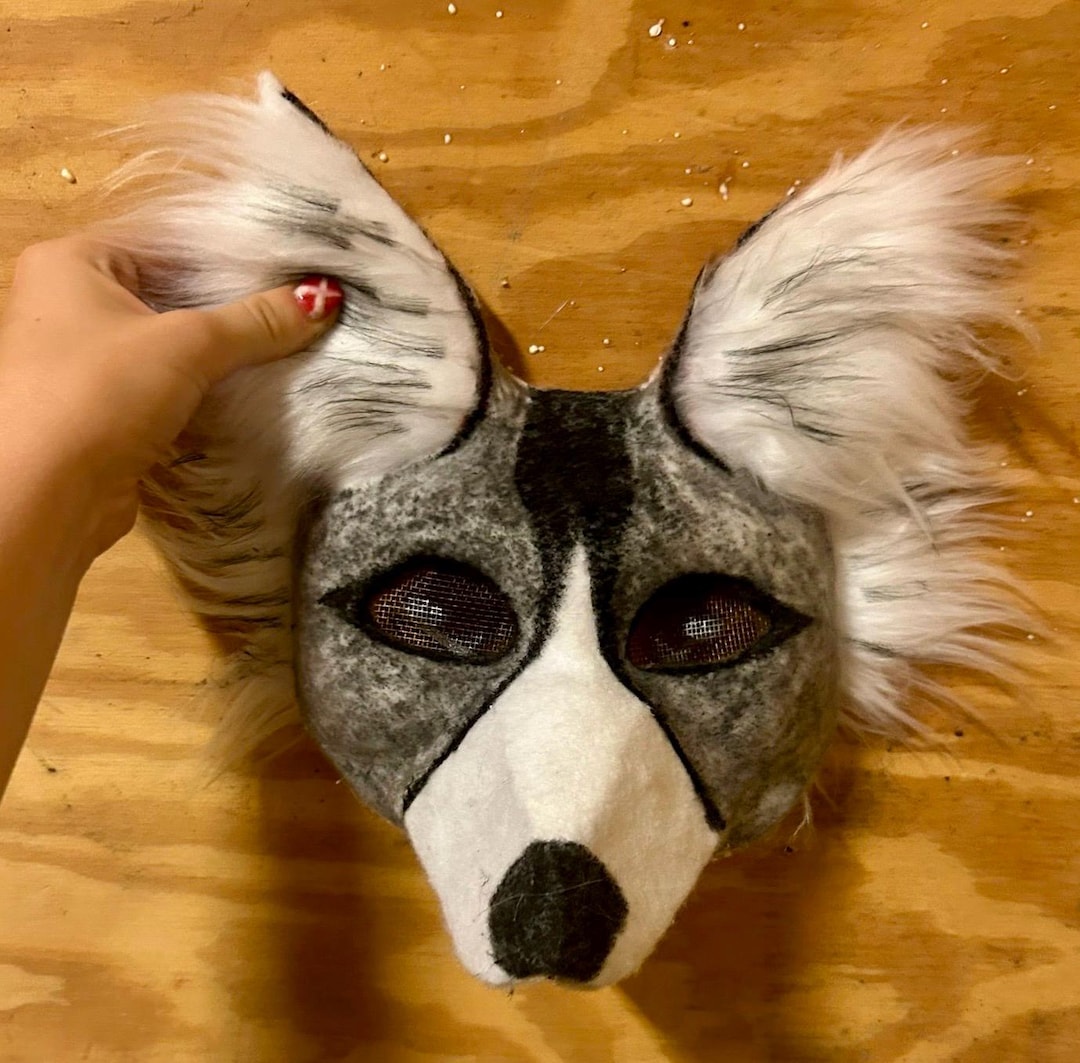 Rare WOLF Therian Mask . Fluffy and Furry Masks Hand Painted. Unique ...