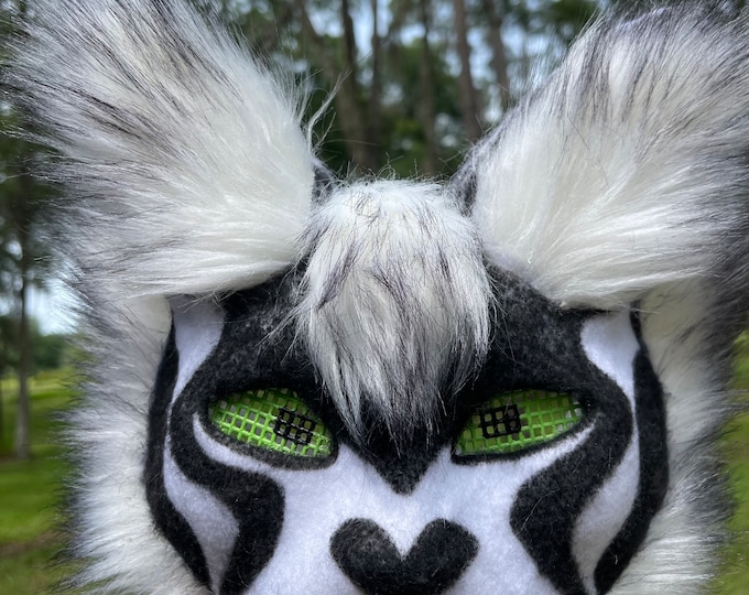 Rare Black and White CAT Therian Mask . Fluffy Furry Masks Hand Painted ...