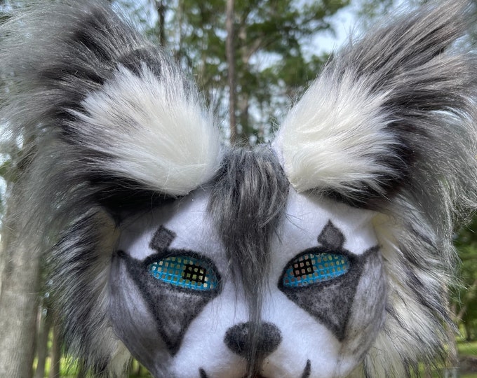 Rare GRAY CAT Therian Mask . Fluffy Furry Masks Hand Painted. Animal ...
