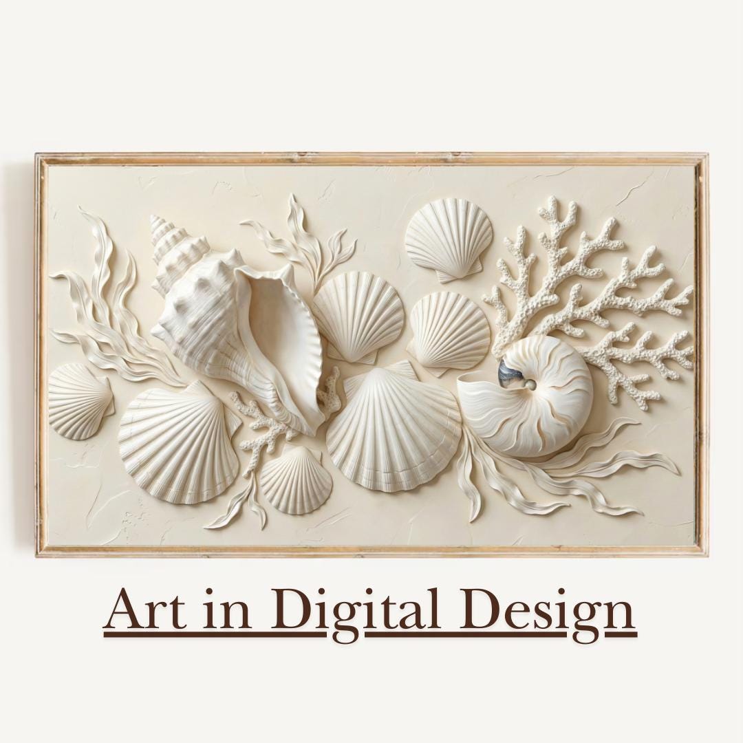 Coastal Frame TV Art | Neutral Plaster Shells & Coral Relief | White ...