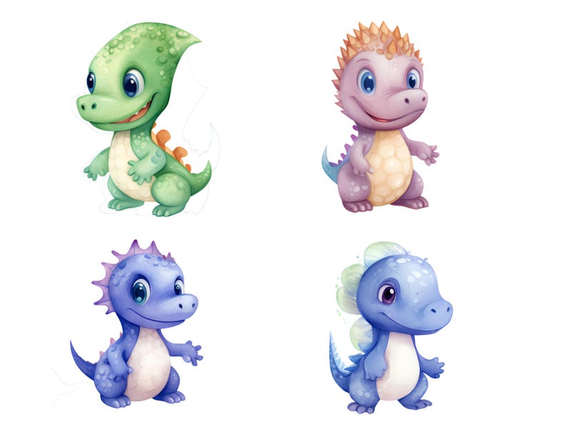Watercolor Dinosaur Clipart: 16 Baby Dino PNG Images (digital Download ...
