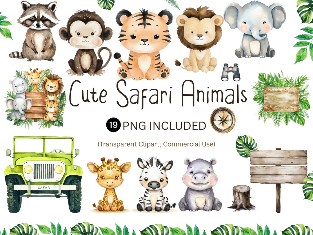 19 Safari Animals Clipart, Lion, Giraffe, Nursery Art, Jungle Animals ...
