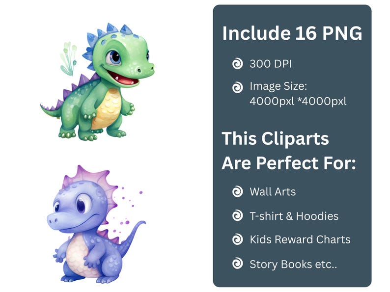Watercolor Dinosaur Clipart: 16 Baby Dino PNG Images (digital Download ...