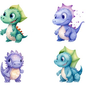Watercolor Dinosaur Clipart: 16 Baby Dino PNG Images (digital Download ...