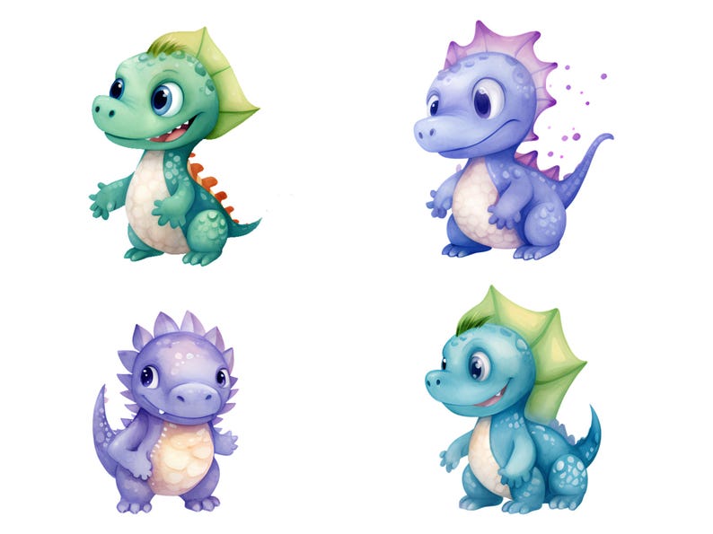 Watercolor Dinosaur Clipart: 16 Baby Dino PNG Images (digital Download ...