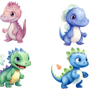 Watercolor Dinosaur Clipart: 16 Baby Dino PNG Images (digital Download ...