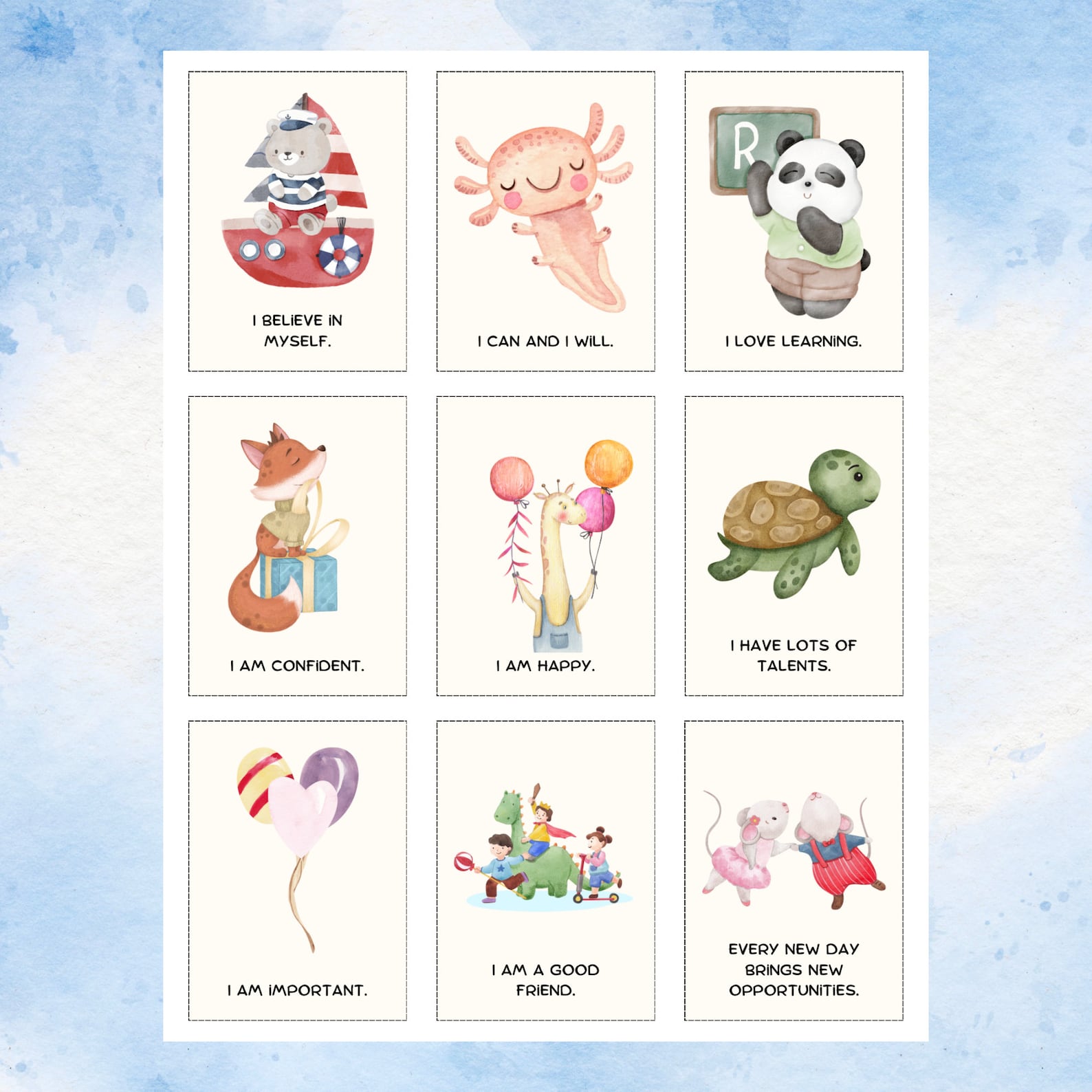Printable Affirmation Cards for Kids, Watercolour Theme, 36 Printable ...