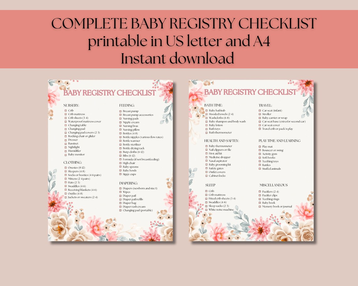 Complete Baby Registry Checklist Printable Baby Registry Instant ...