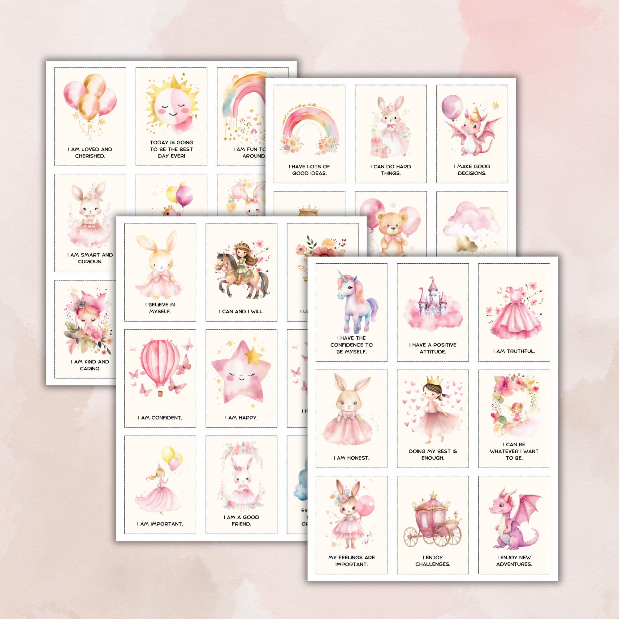 Printable Affirmation Cards for Kids, Princess Theme, 36 Printable ...