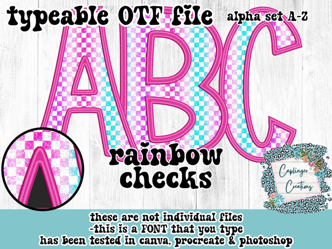 Rainbow Checks Faux Embroidery - Alpha FONT A-Z | TYPEABLE FONT - Etsy