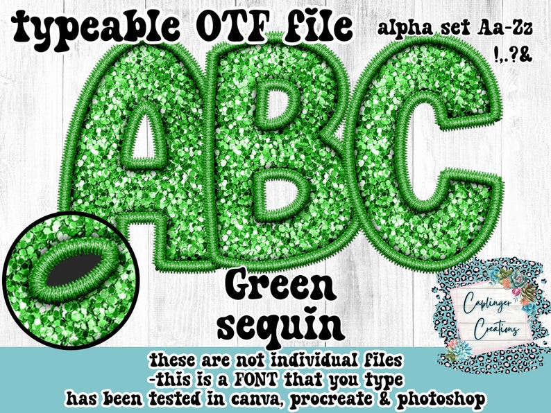 Green Faux Embroidery Sequin Alpha FONT A-Z | TYPEABLE FONT - Etsy
