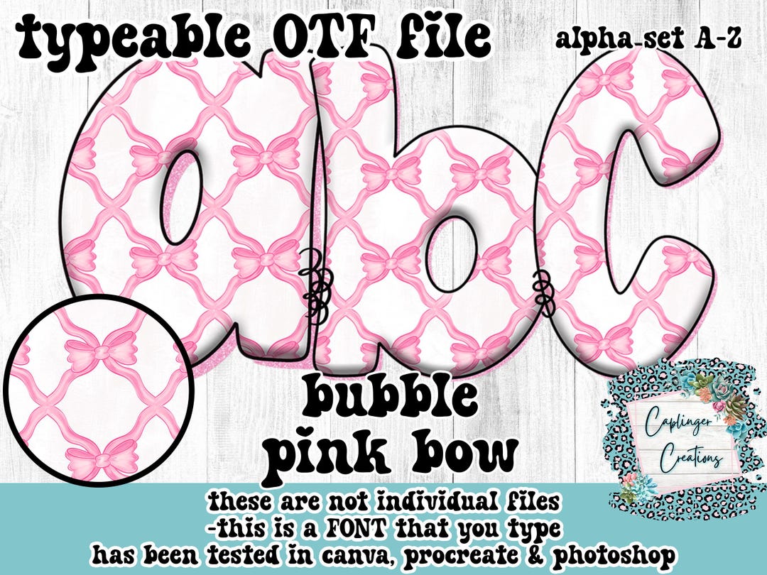 Bubble Pink Bow Alpha FONT A-Z | TYPEABLE FONT - Etsy