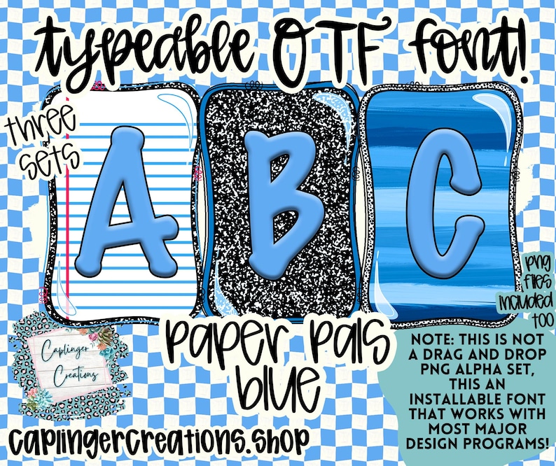 24 Hour Sale - Paper Pals Blue - Alpha FONT A-Z | TYPEABLE FONT - Etsy