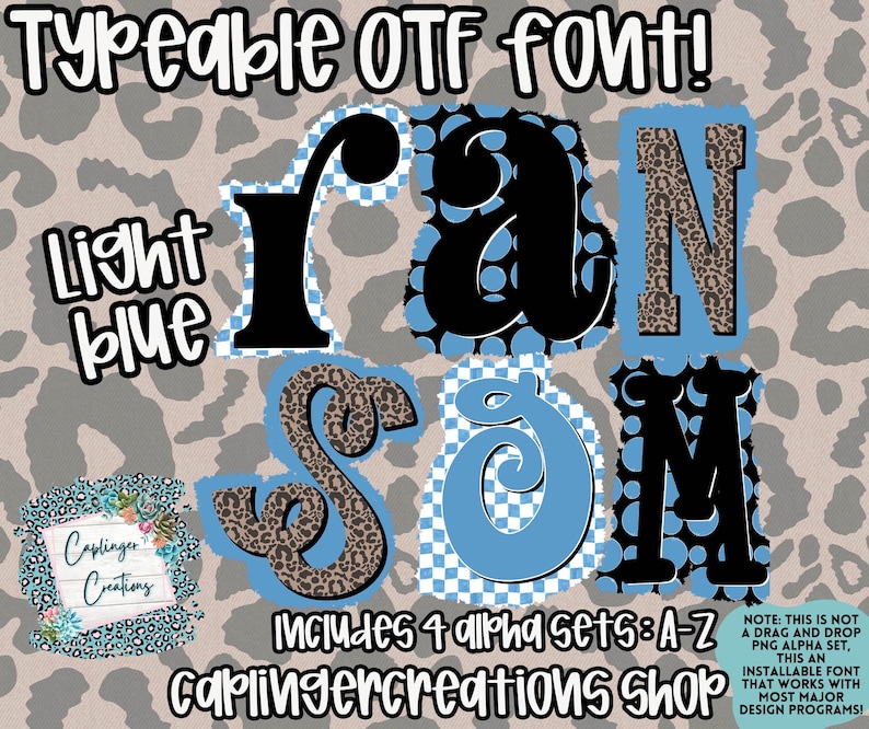 Light Blue Ransom - Alpha Font A-Z- 4 Full Sets | TYPEABLE OTF FONT - Etsy