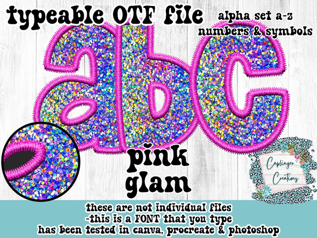 Pink Glam Faux Embroidery Glitter Alpha FONT A-Z | TYPEABLE FONT - Etsy