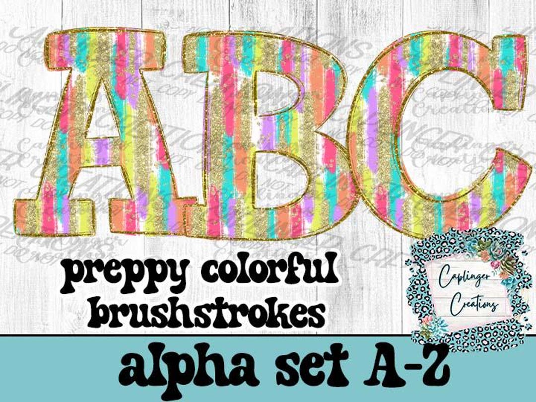Preppy Colorful Brushstroke Alpha Set A-Z | 300 DPI Digital Download ...