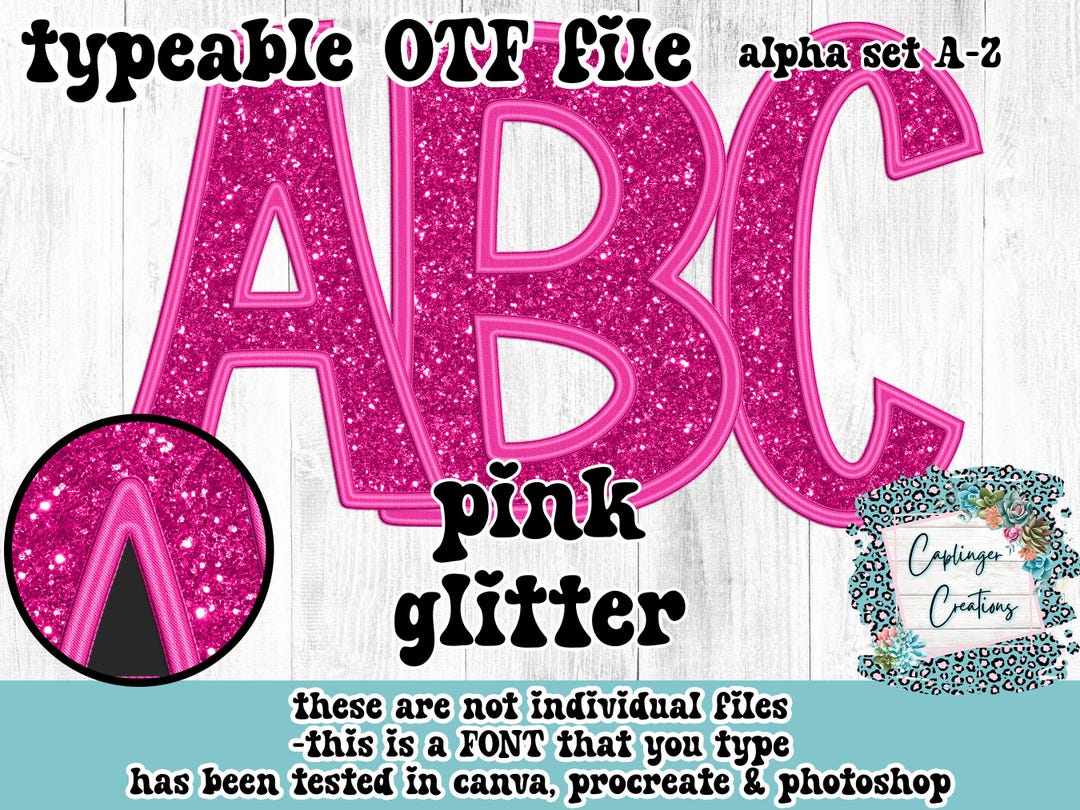 Hot Pink Faux Embroidery Glitter - Alpha FONT A-Z | TYPEABLE FONT - Etsy