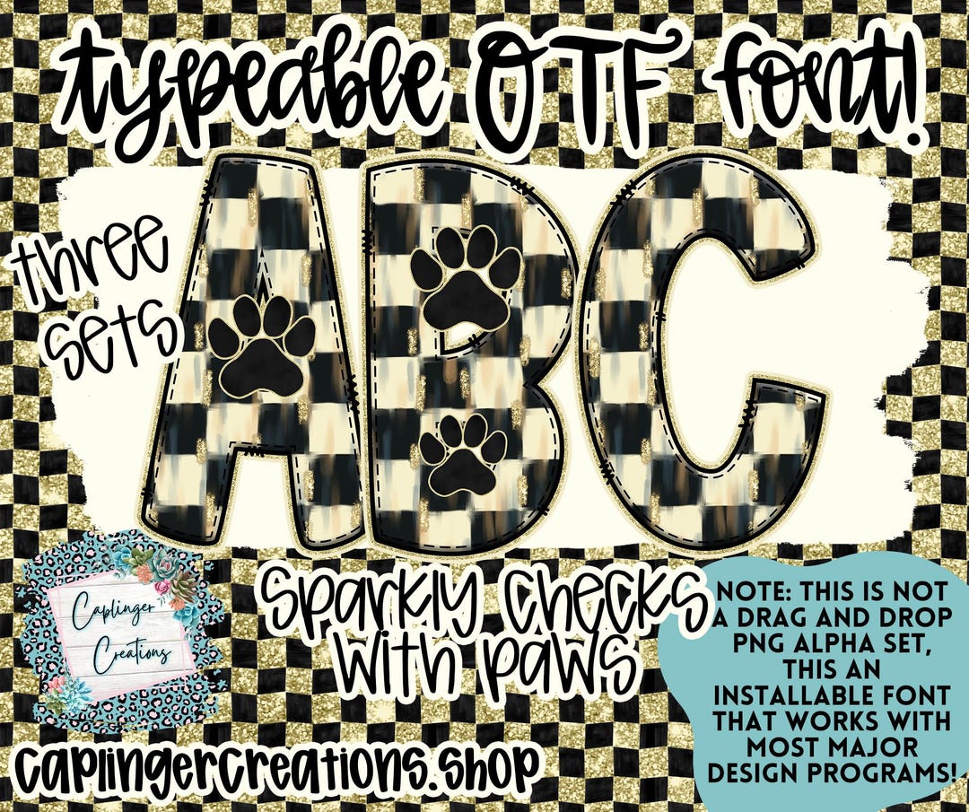 PAW Print Sparkly Checks Alpha Font A-Z | TYPEABLE FONT - Etsy