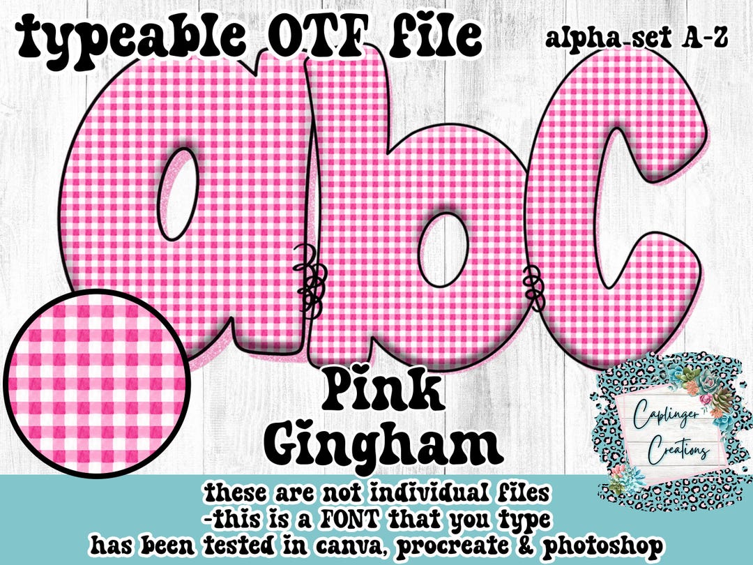 Pink Gingham Alpha FONT A-Z | TYPEABLE FONT - Etsy