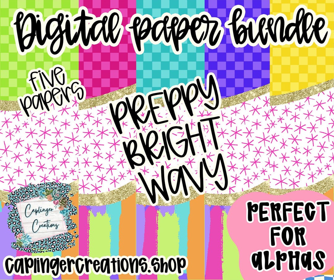 DIGITAL PAPERS - Preppy Bright Set 4 Wavy - 5 Digital Papers Included ...