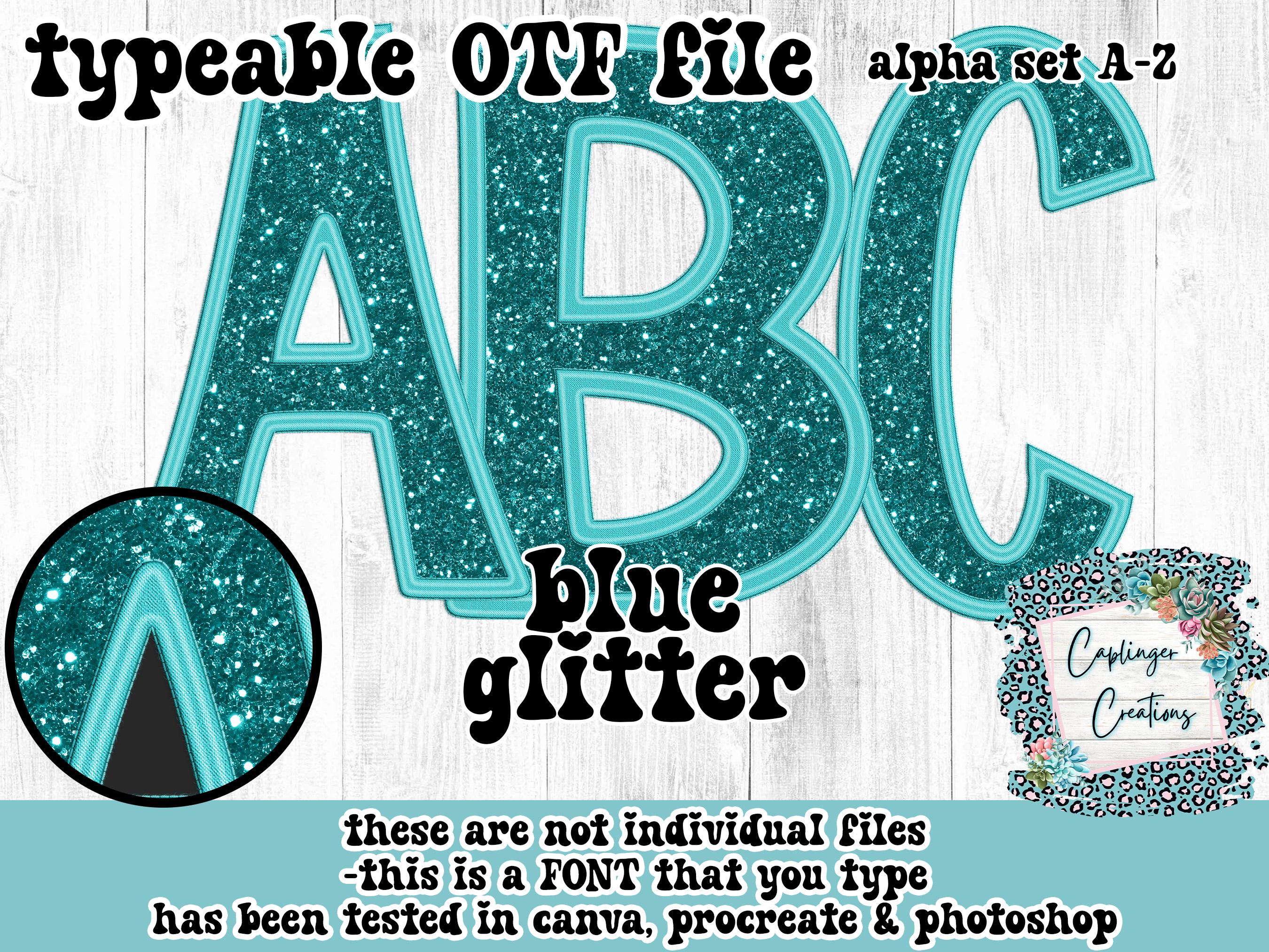 Blue Glitter Faux Embroidery - Alpha FONT A-Z | TYPEABLE FONT - Etsy