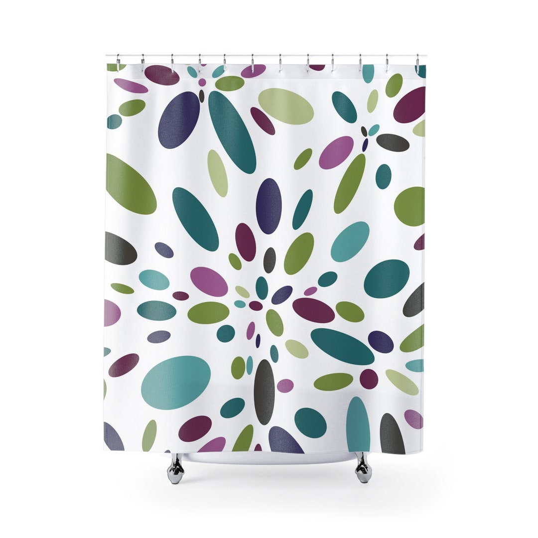 Retro Geometric Shower Curtain Mid Century Modern Bath Decor Atomic