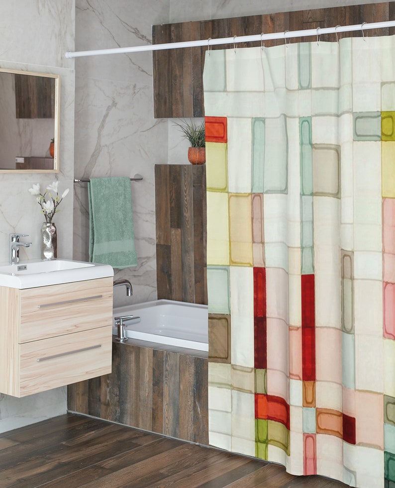 Geometric Watercolor Shower Curtain Abstract Art Bathroom - Etsy