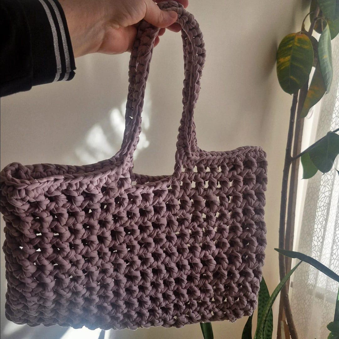 Tshirt Yarn Bag, Veronica Bag, Crochet Shoulder Bag, Knitted Mesh Bag ...