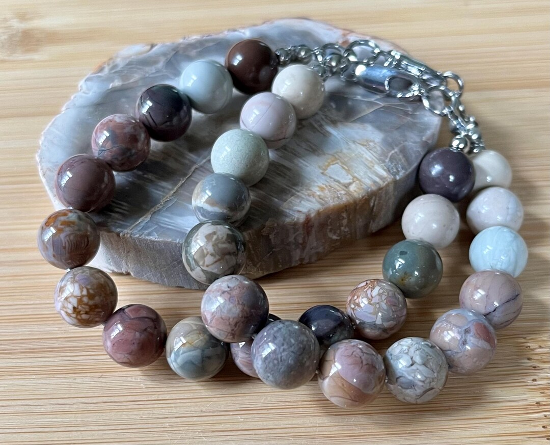 Alashan Agate Bracelet. AAA Semiprecious Alashan Agates With Silvery or ...
