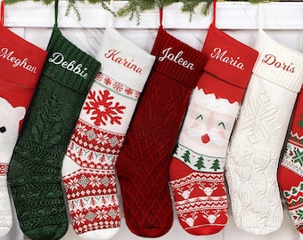Personalized Embroidered Christmas Stockings, Custom Monogram Knitted ...