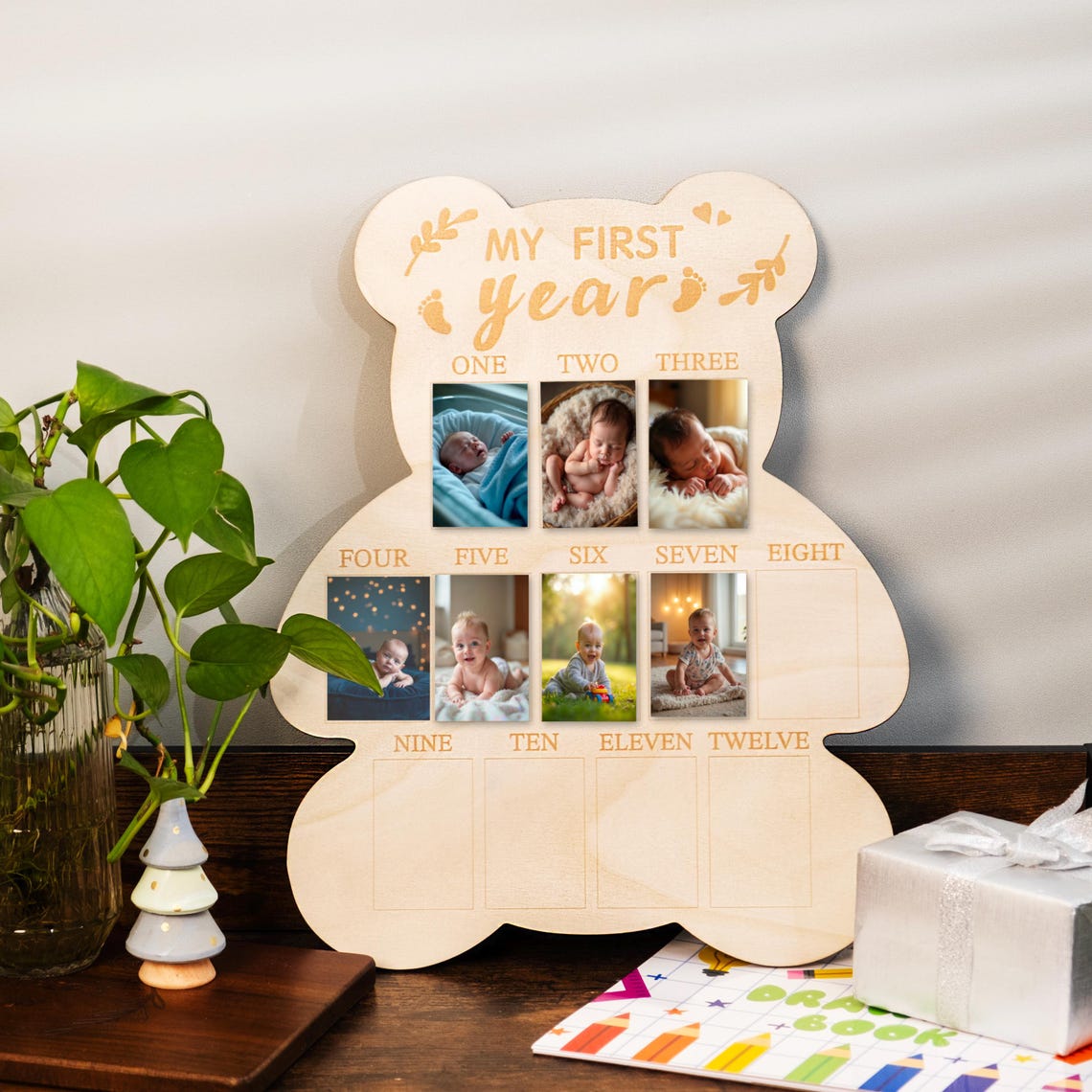 Personalized First Birthday Photo Board: Custom Engraved Wooden ...