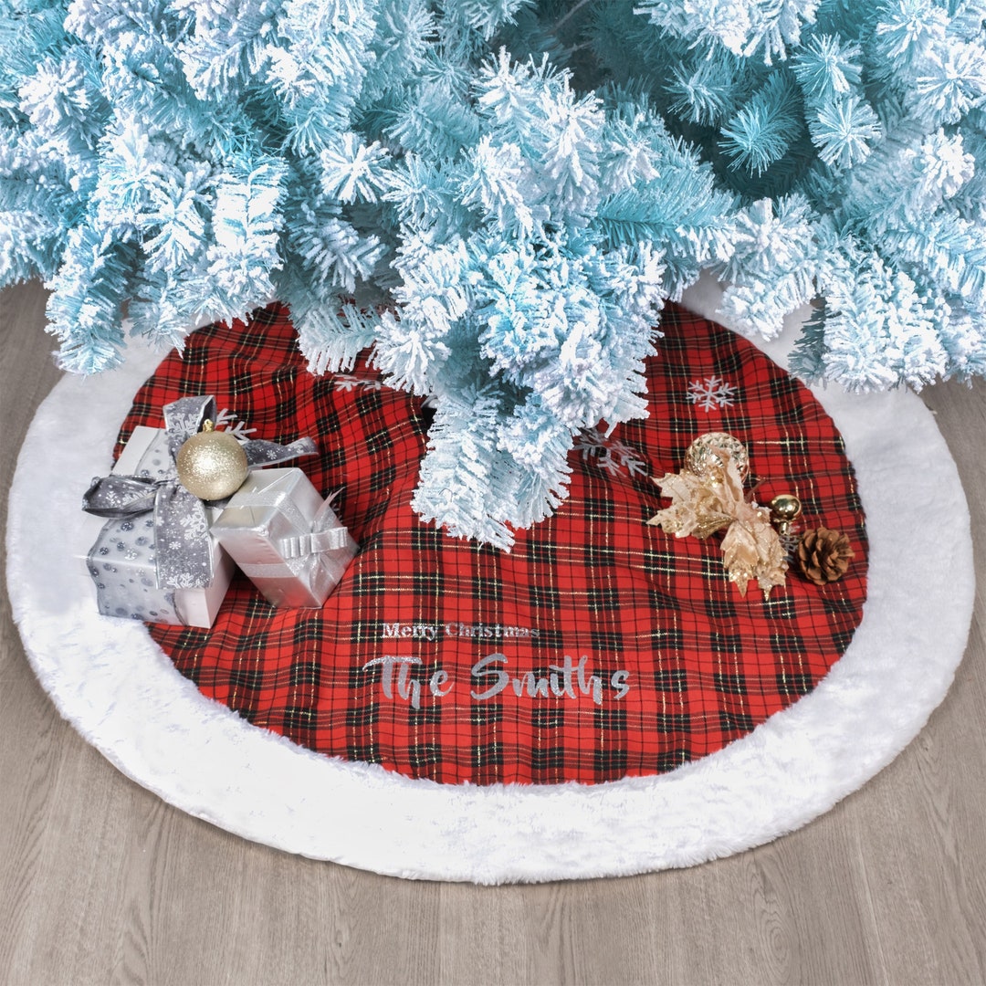 Personalized Christmas Tree Skirt Buffalo Plaid Monogrammed Tree Skirt ...