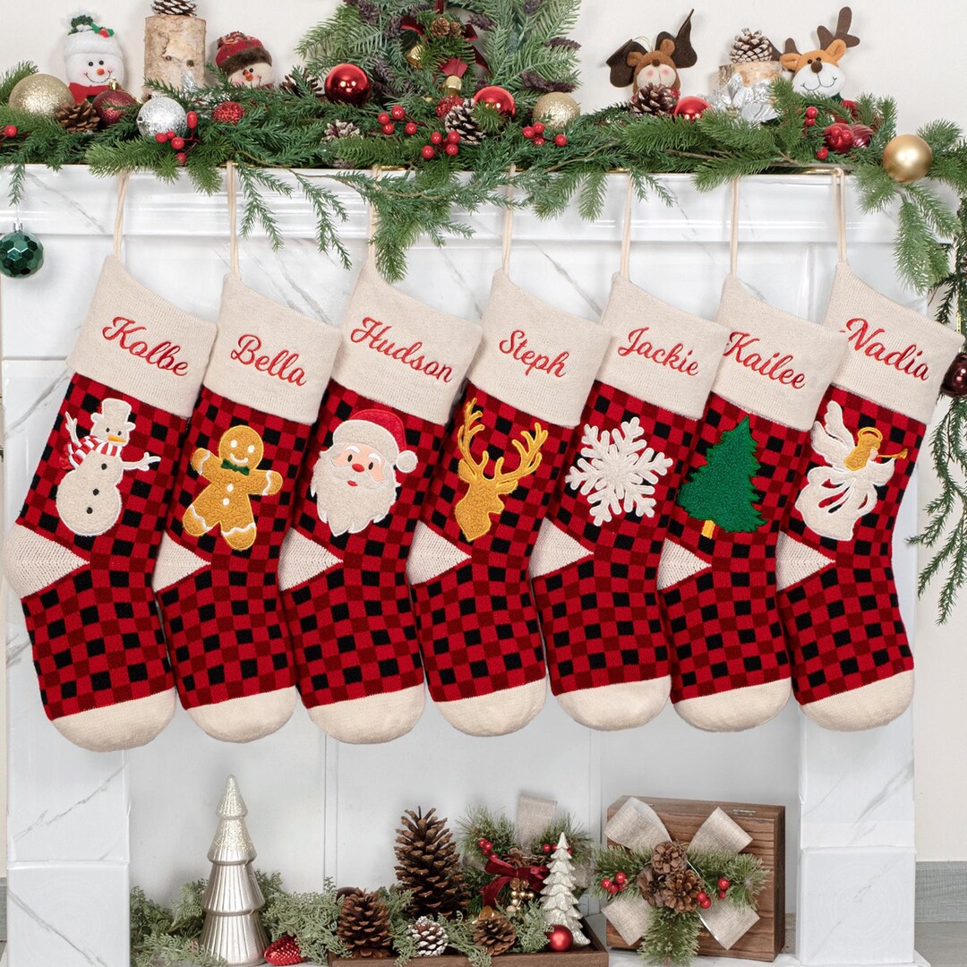 Personalized Christmas Stockings Embroidered Family Name Stockings Knit ...