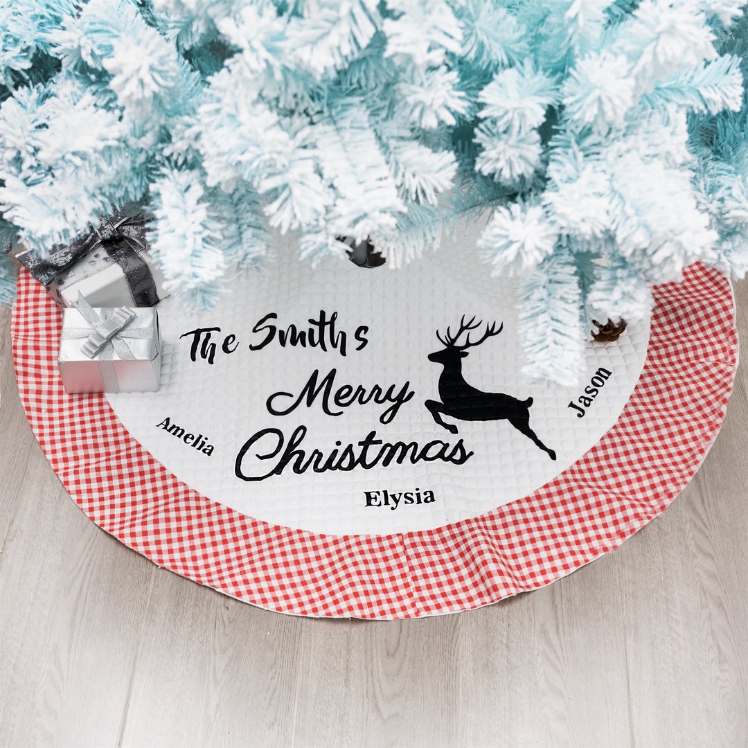 Personalized Christmas Tree Skirt Cotton Monogrammed Tree Skirt for ...