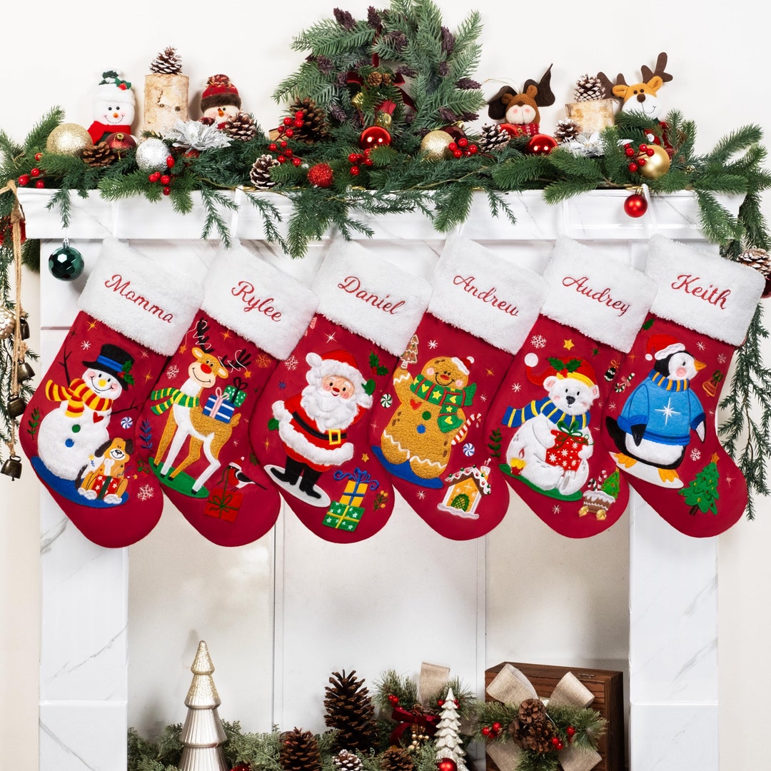 Personalized Christmas Stockings Velvet Family Stockings Embroidered ...