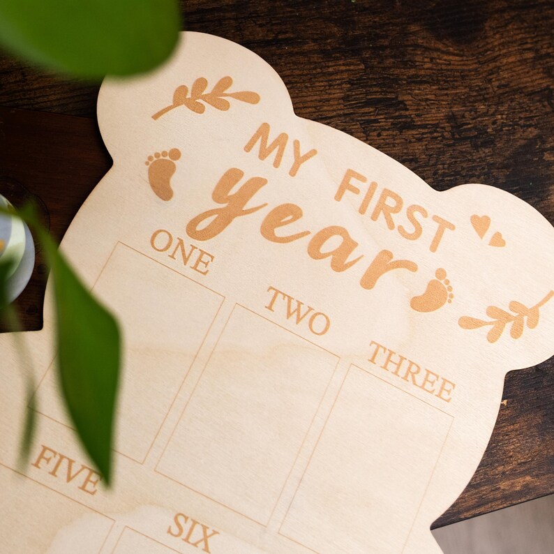 Personalized First Birthday Photo Board: Custom Engraved Wooden ...