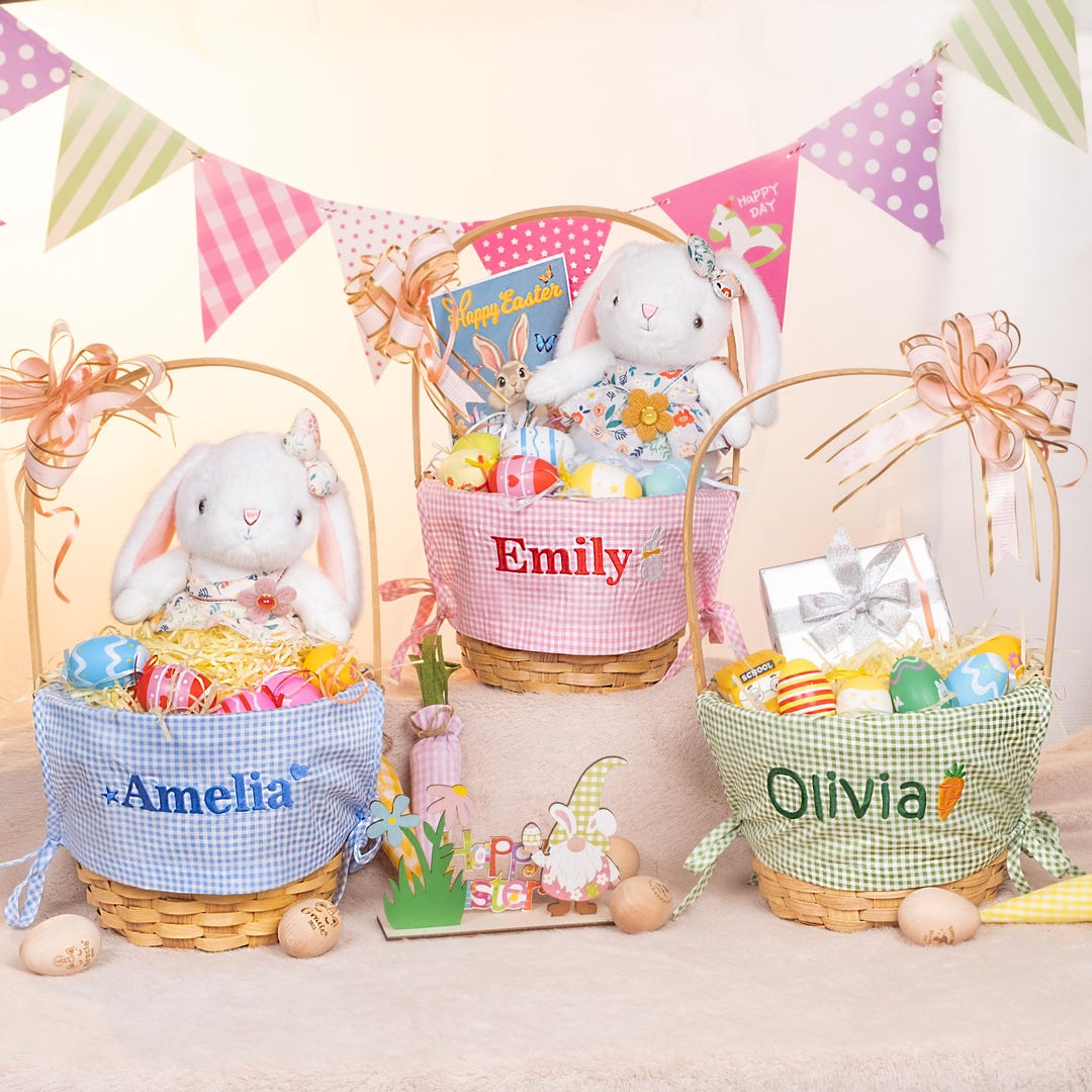 Personalized Kids Easter Basket With Name Embroidered Easter Basket ...