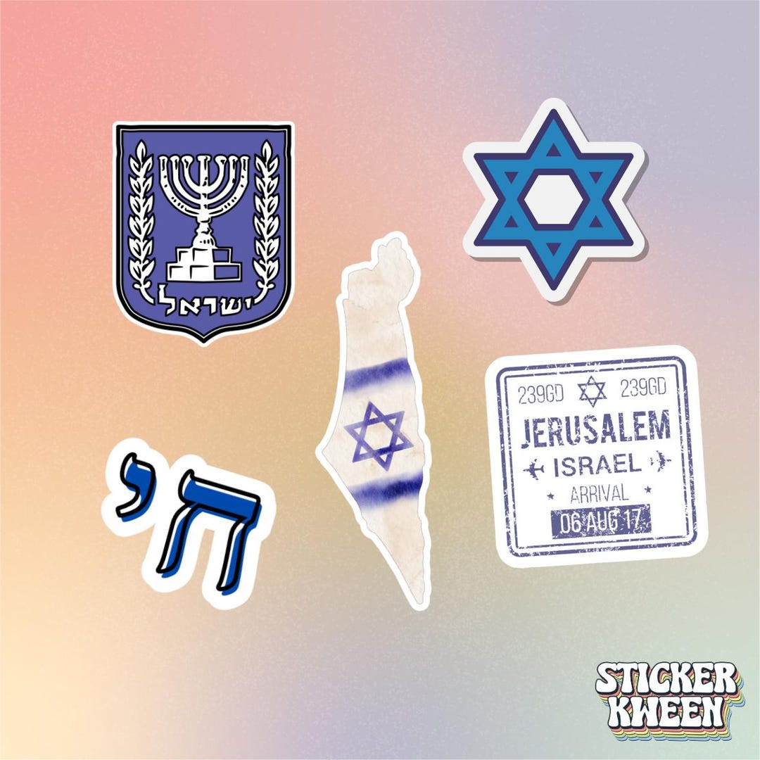 Jewish Stickers 5-pack (israel Flag, Chai, Jerusalem Stamp, Magen David ...